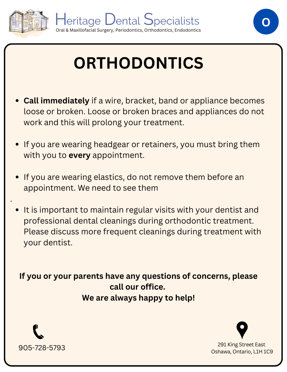 Ortho Sheet - Heritage Dental Specialists