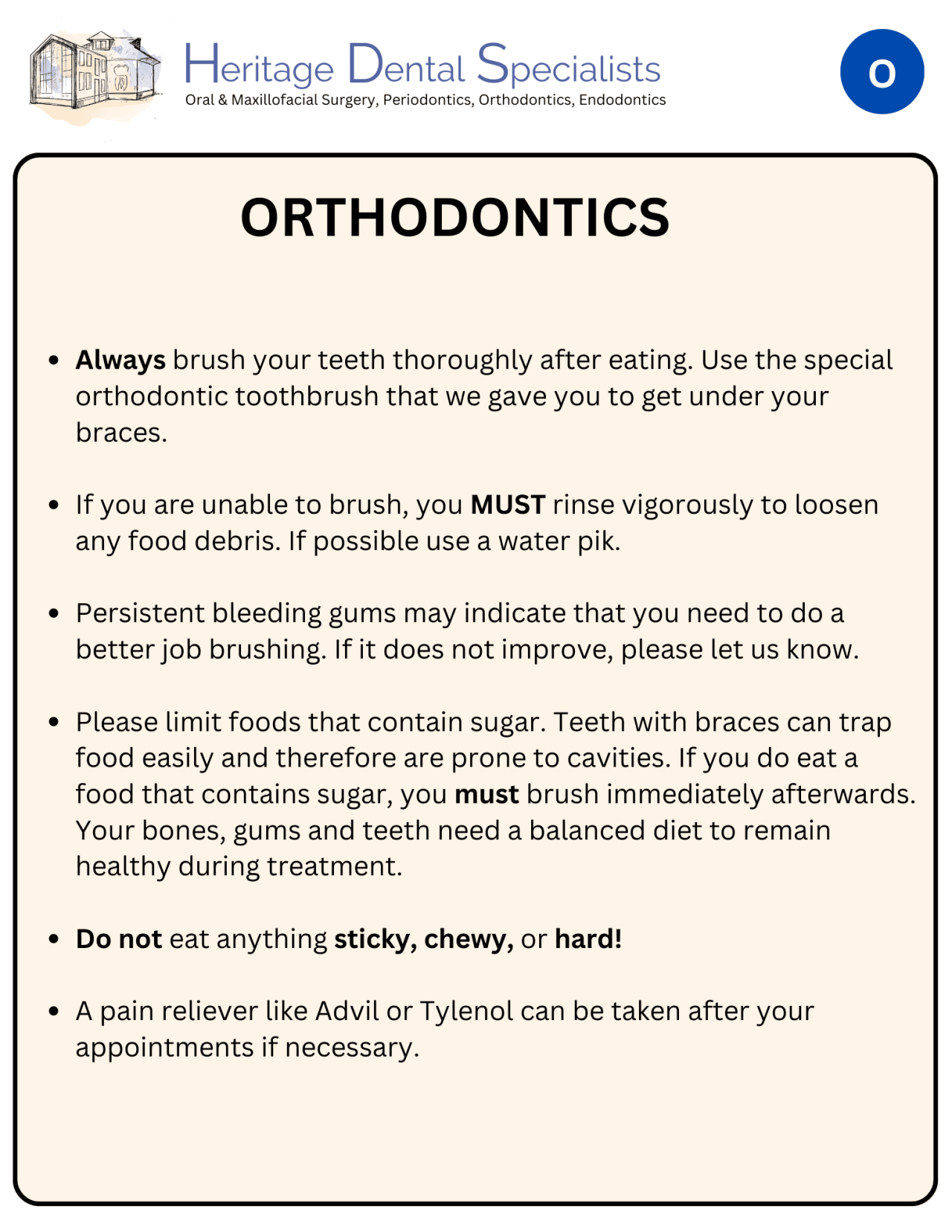 Ortho Sheet - Heritage Dental Specialists